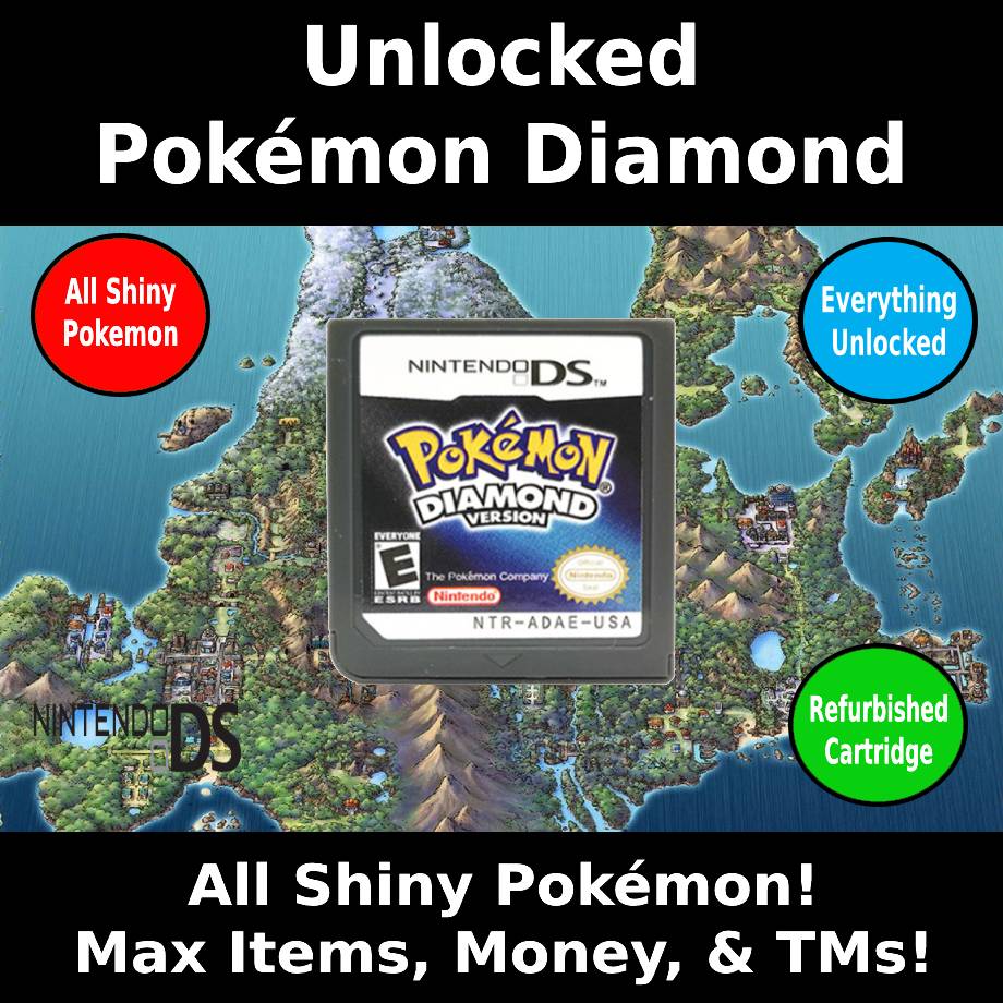 Unlocked Pokemon Diamond | Complete Shiny Pokedex + Max Items | DS ...